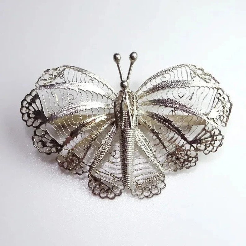 Vintage Sterling Silver Filigree Moth Butterfly Brooch Pin - Etsy