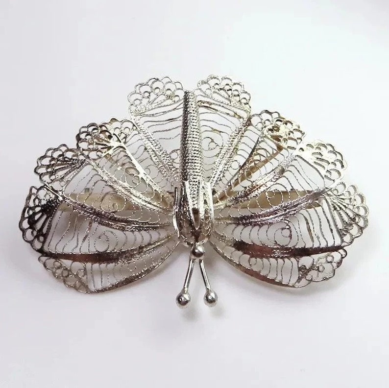 Vintage Sterling Silver Filigree Moth Butterfly Brooch Pin - Etsy