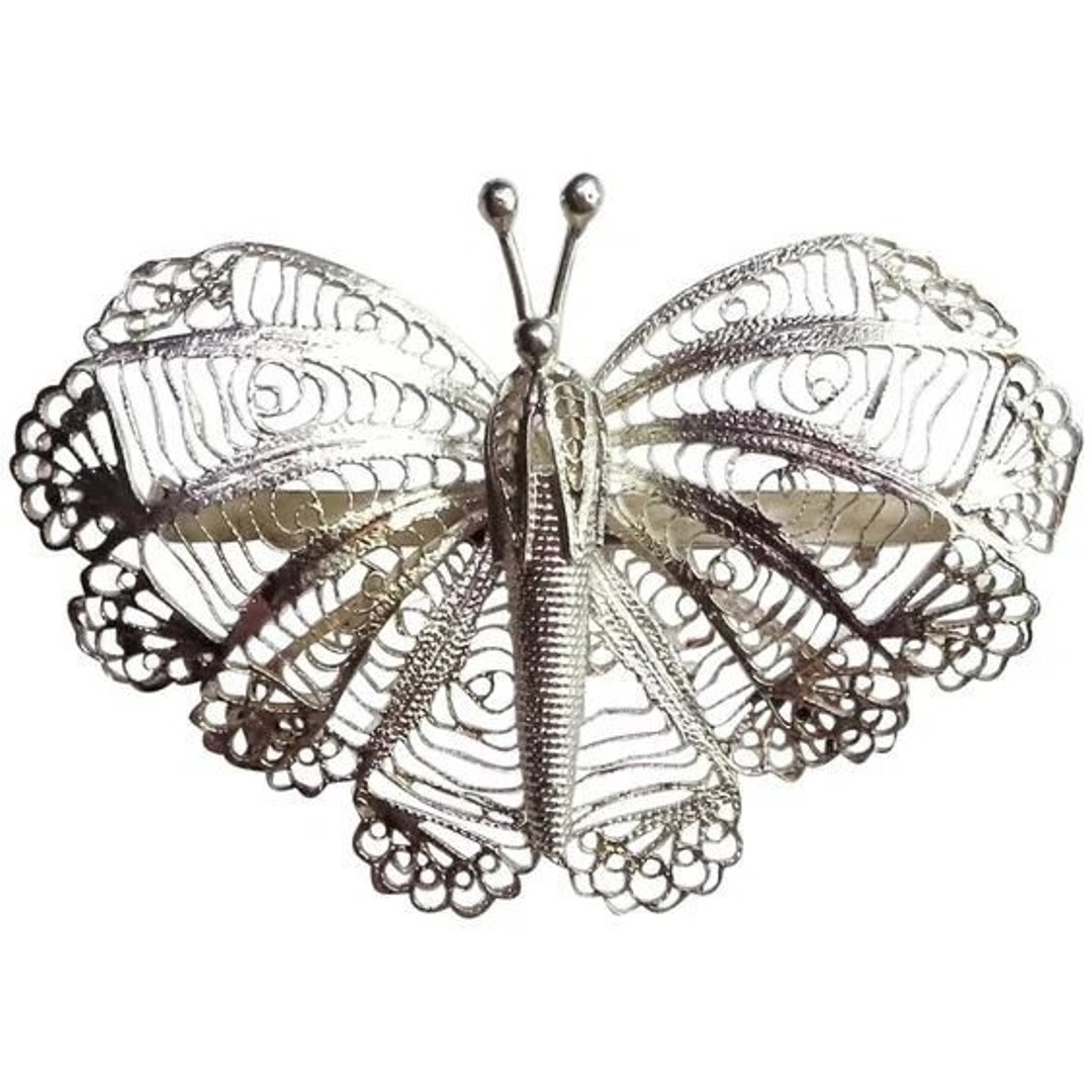 Vintage Sterling Silver Filigree Moth Butterfly Brooch Pin - Etsy