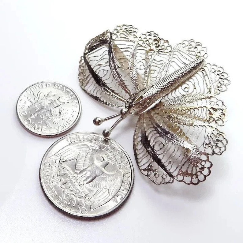 Vintage Sterling Silver Filigree Moth Butterfly Brooch Pin - Etsy