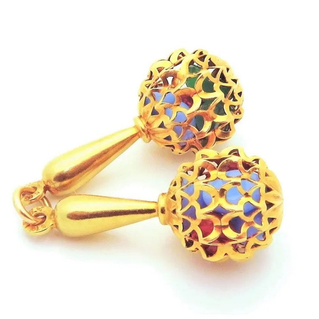 Vintage 18K Gold 3D Jeweled Maracas Charm Pendant - Etsy