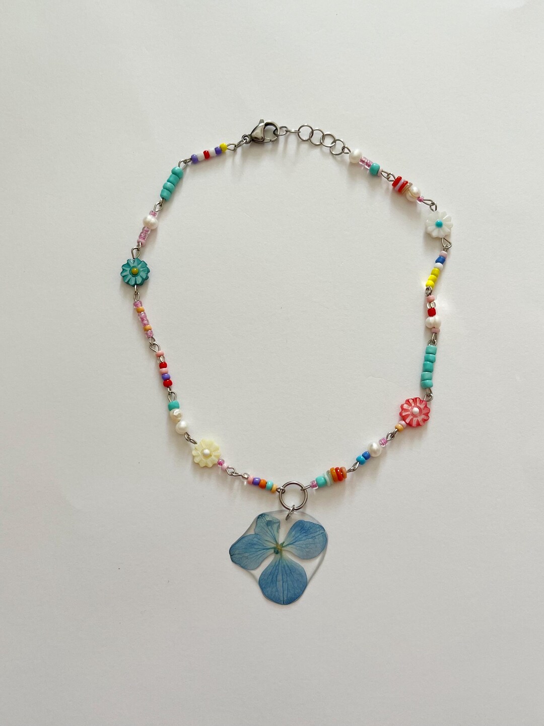 Hydrangea Beaded Necklace - Etsy
