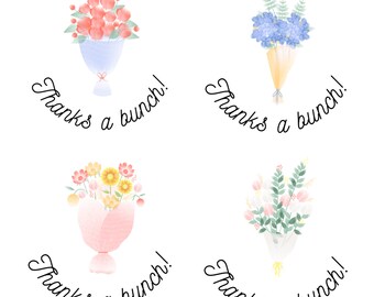 Thanks a Bunch Springy Thank You Sticker Floral Flowers Shop Small 2in ...
