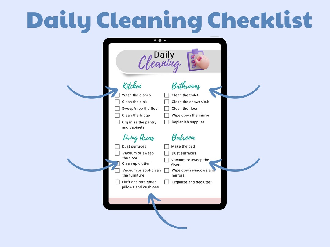 Daily Cleaning Checklist - Printable Daily Cleaning Schedule ...