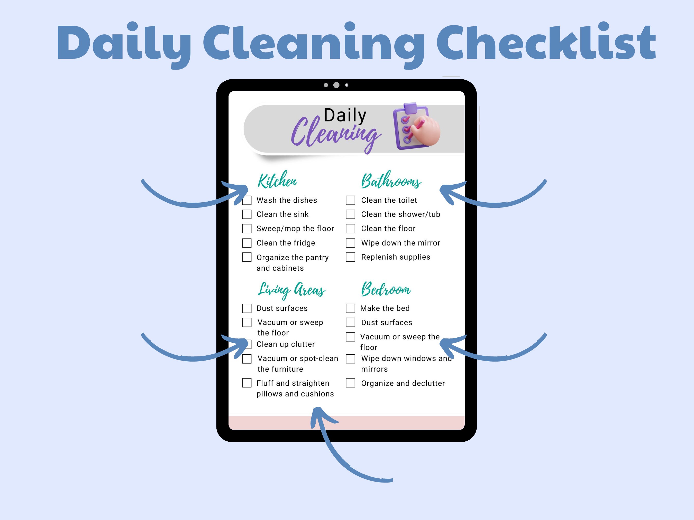 Daily Cleaning Checklist - Printable Daily Cleaning Schedule ...
