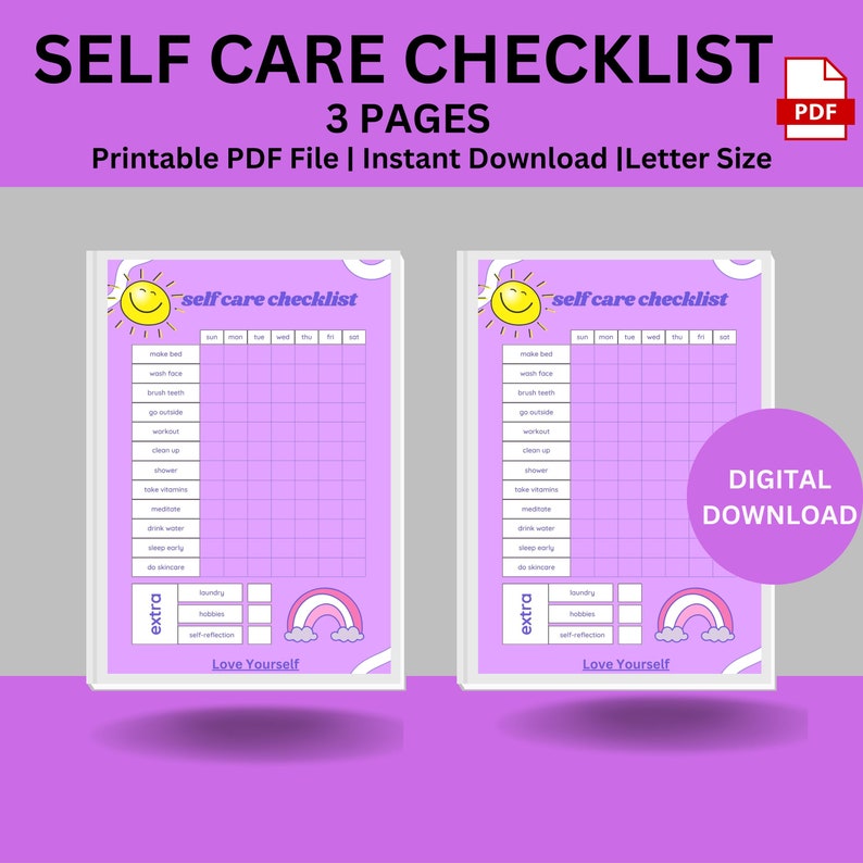 Printable Vibrant and Detailed Printable Self-care Checklist: Enhance ...