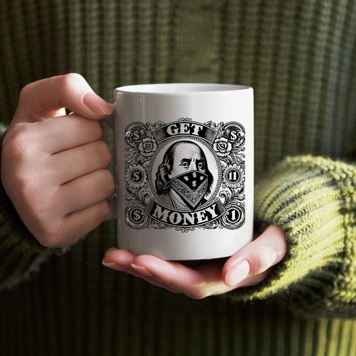 Get Money Black & White Art | Benjamin Franklin Dollar Bill Design ...