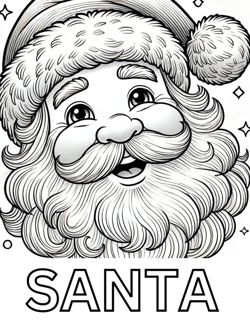 Santa Claus Head Coloring Page | Close-up Santa Face | Christmas ...