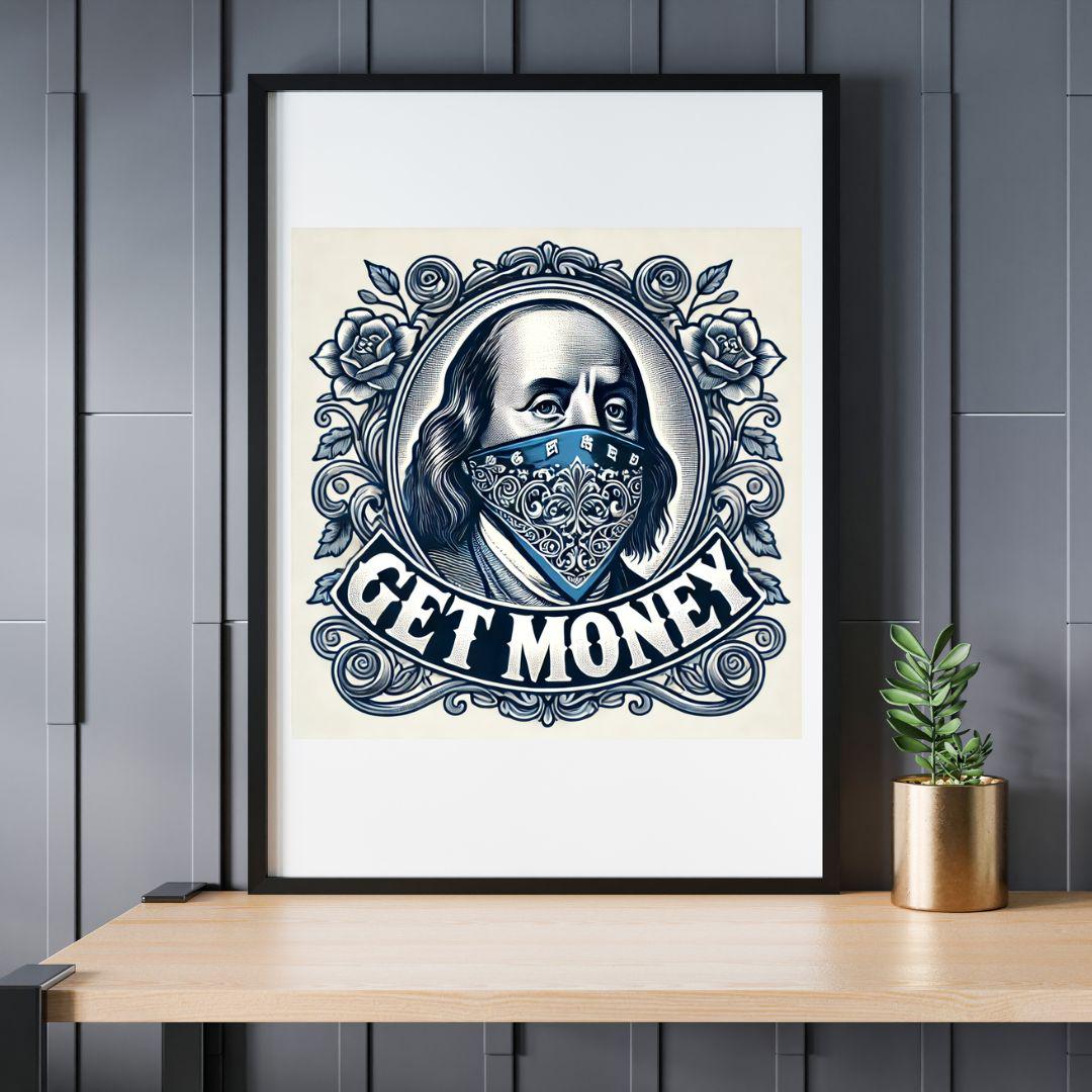 Get Money Benjamin Franklin Art | Blue Hustle Print | Digital Download ...