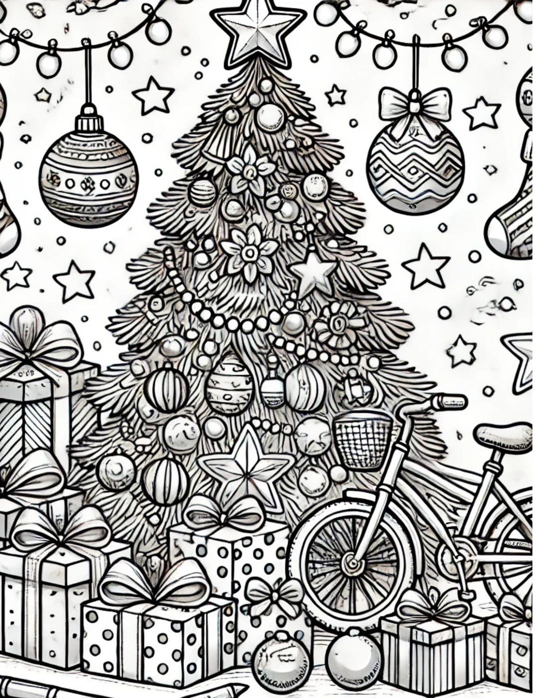 Christmas Tree With Gifts Coloring Page | Festive Holiday Scene With ...