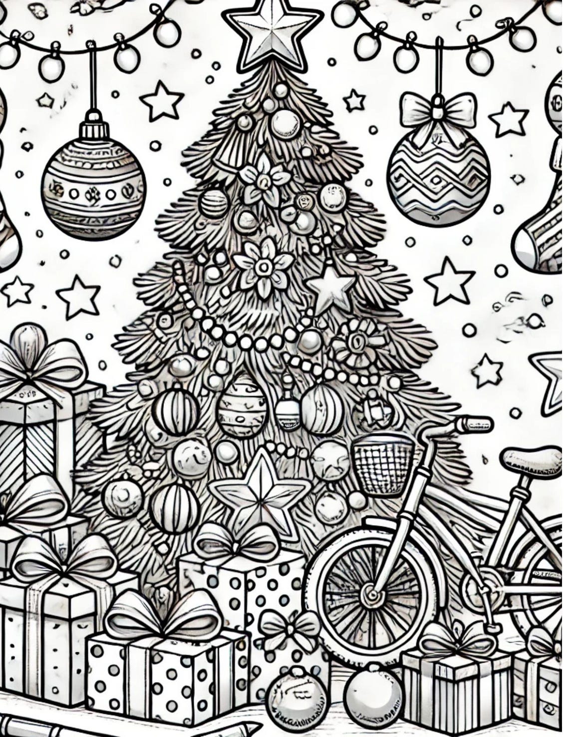 Christmas Tree With Gifts Coloring Page | Festive Holiday Scene With ...