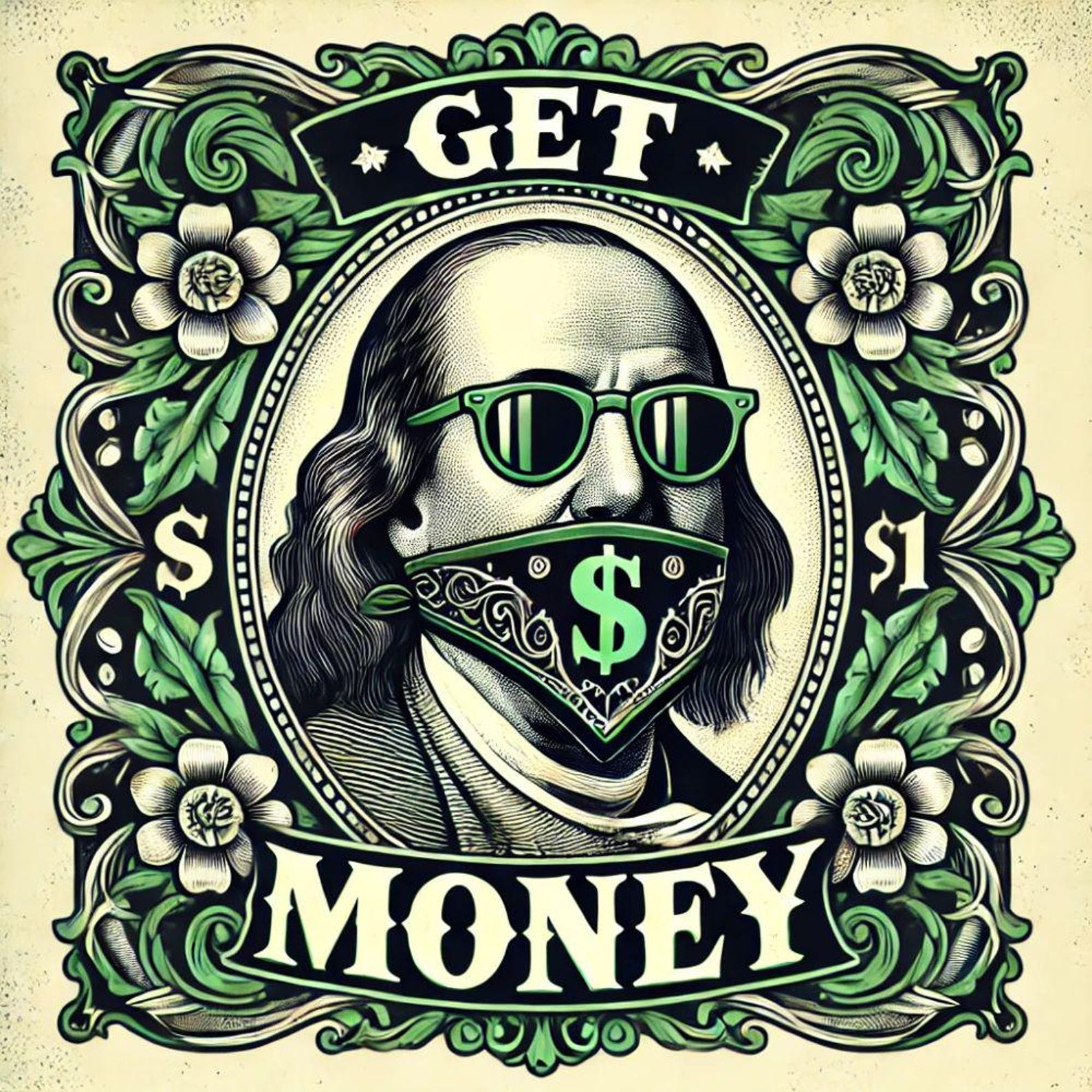 Get Money Benjamin Franklin Art | Green Hustle Design | Digital ...