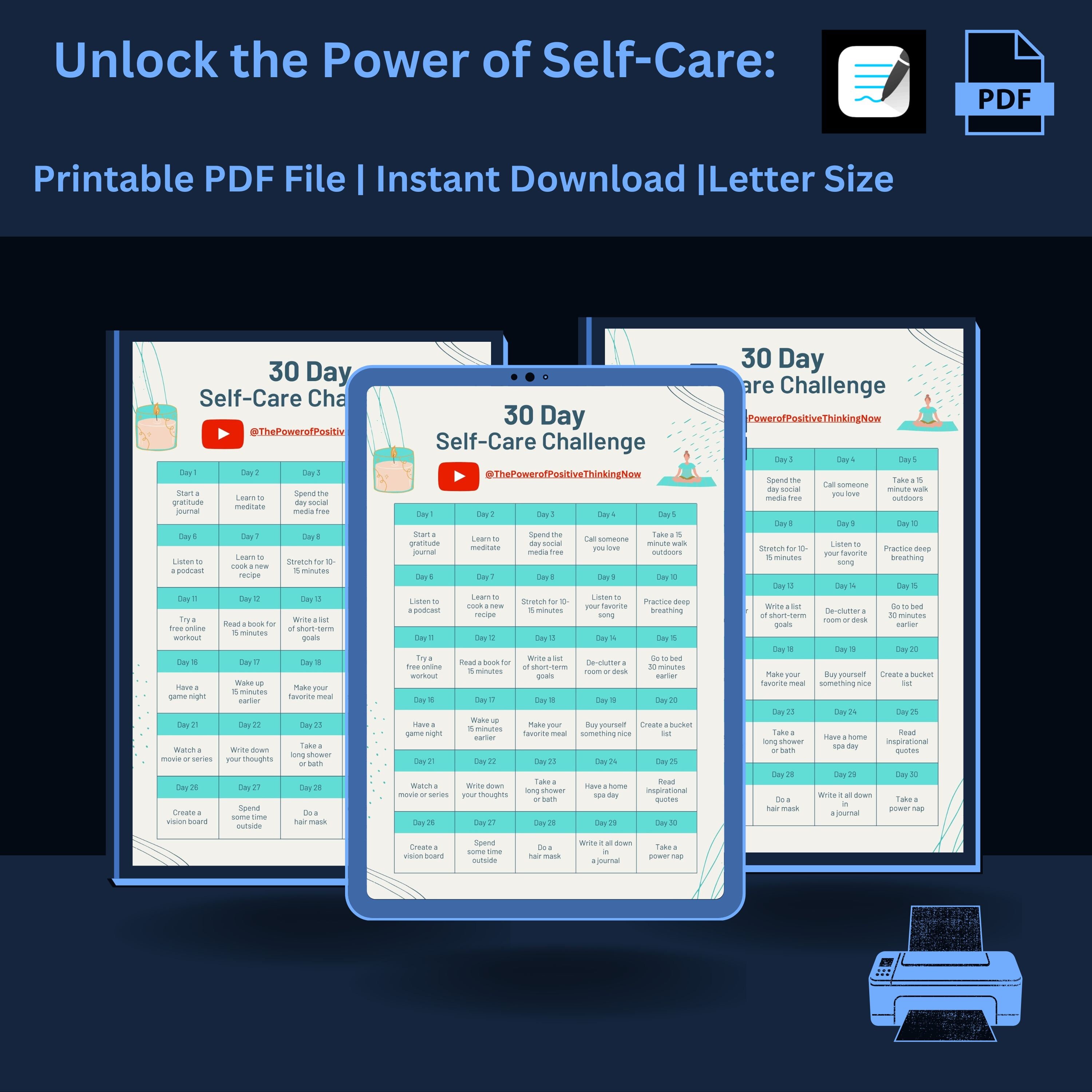 30-day Self-care Challenge - Printable Self-care Challenge: Transform ...