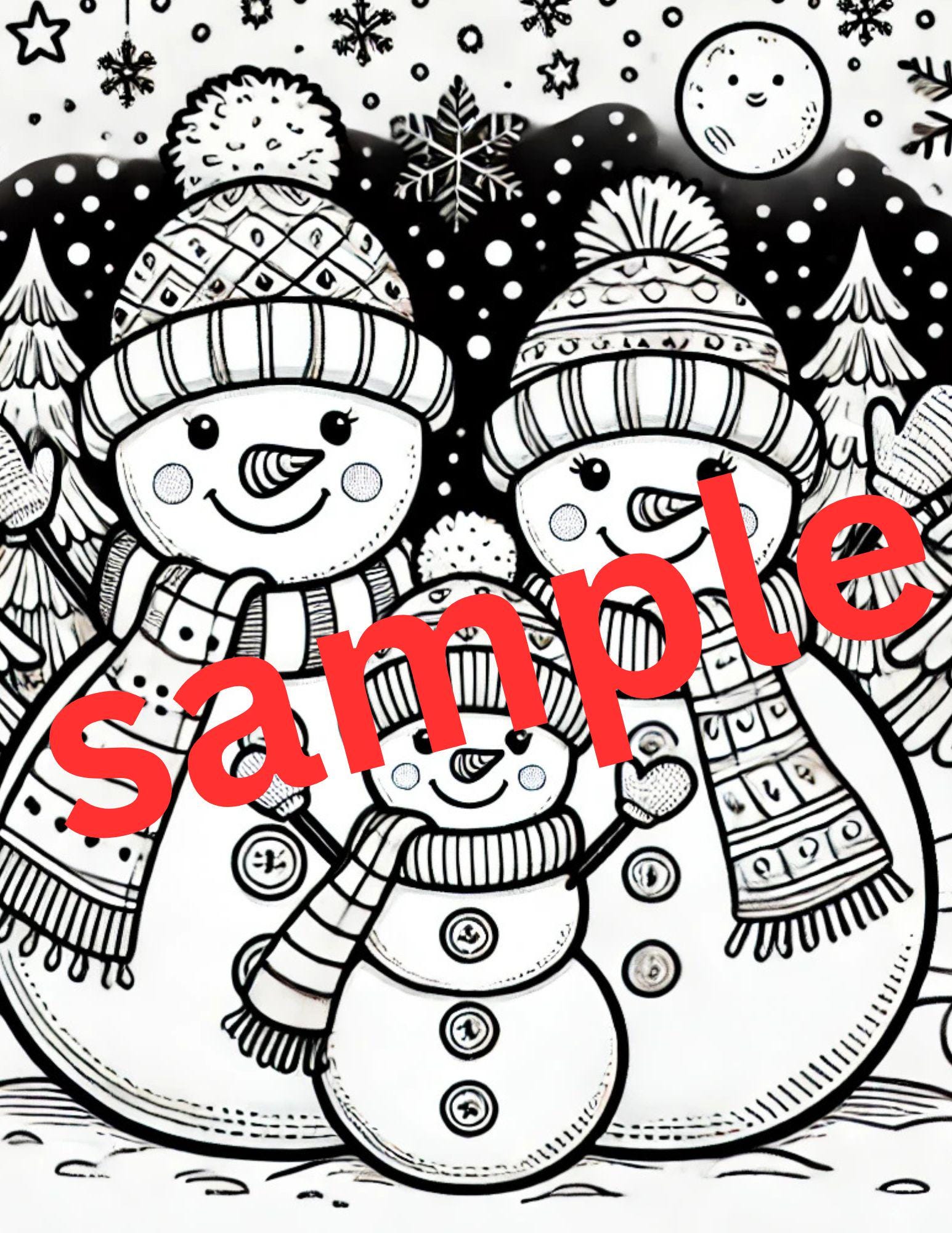Family of Snowmen Coloring Page | Festive Winter Scene | Printable PDF ...