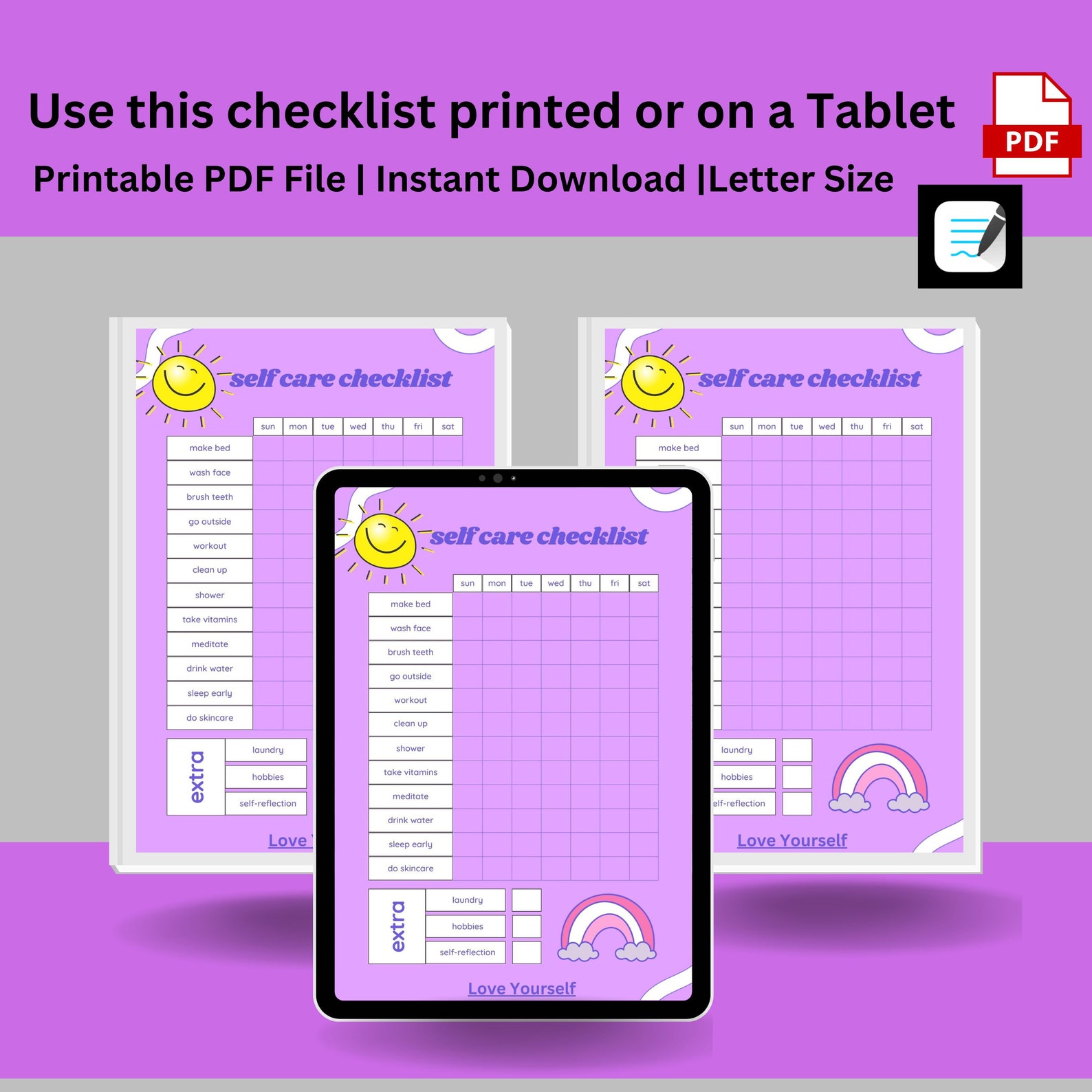 Printable Vibrant and Detailed Printable Self-care Checklist: - Etsy