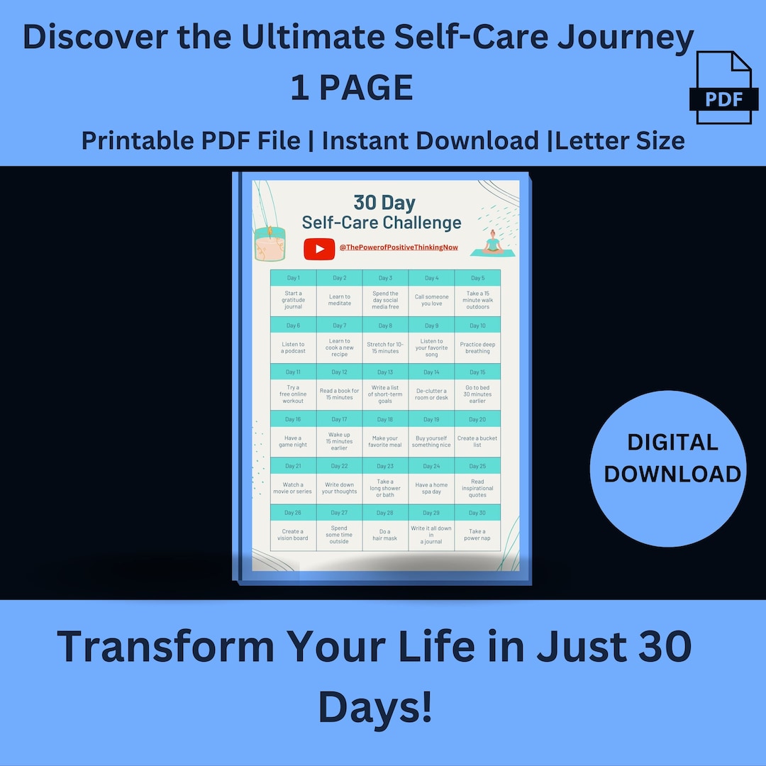 30-day Self-care Challenge - Printable Self-care Challenge: Transform ...