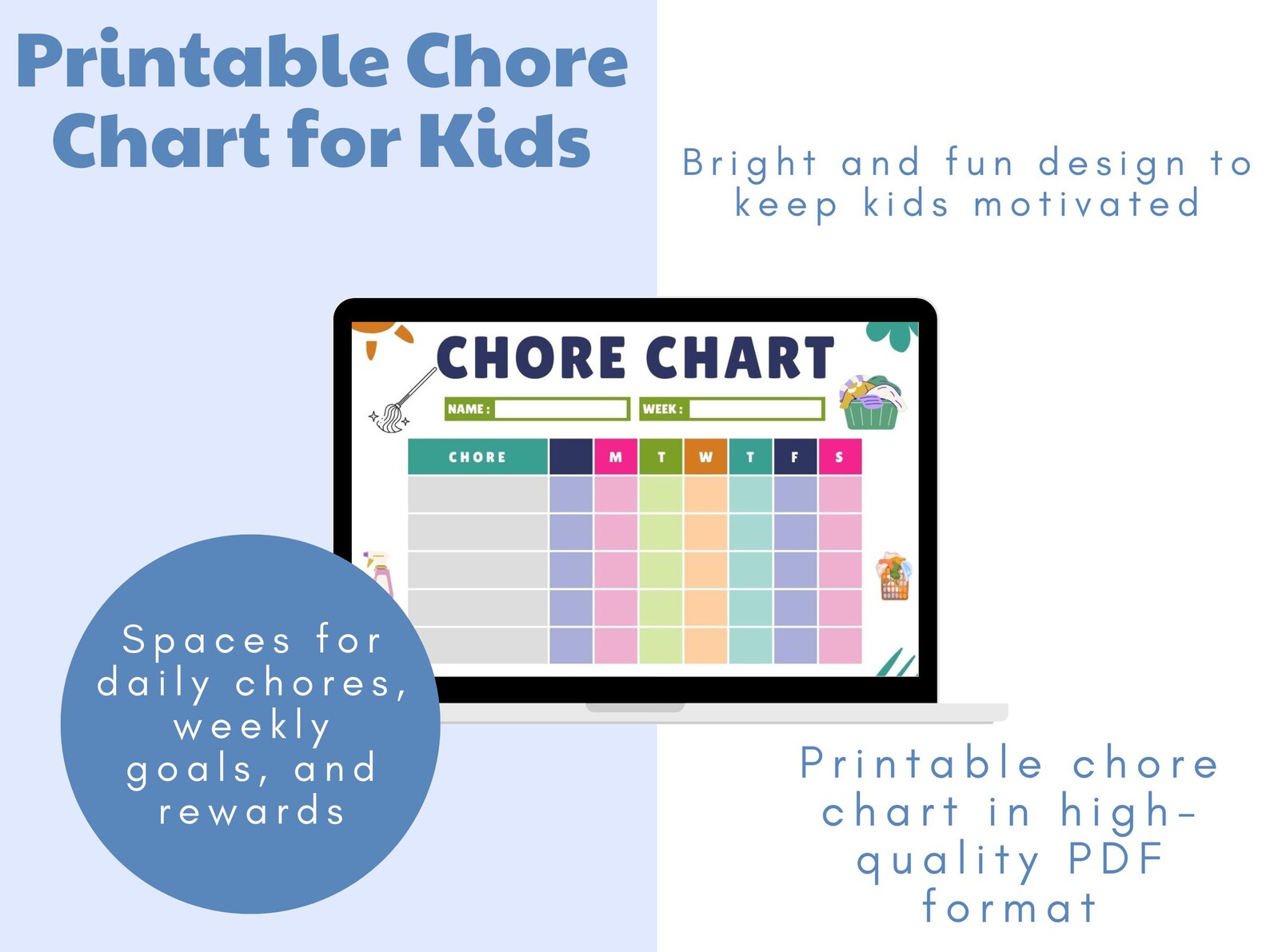 Printable Chore Chart for Kids | Fun & Colorful | Digital Download - Etsy