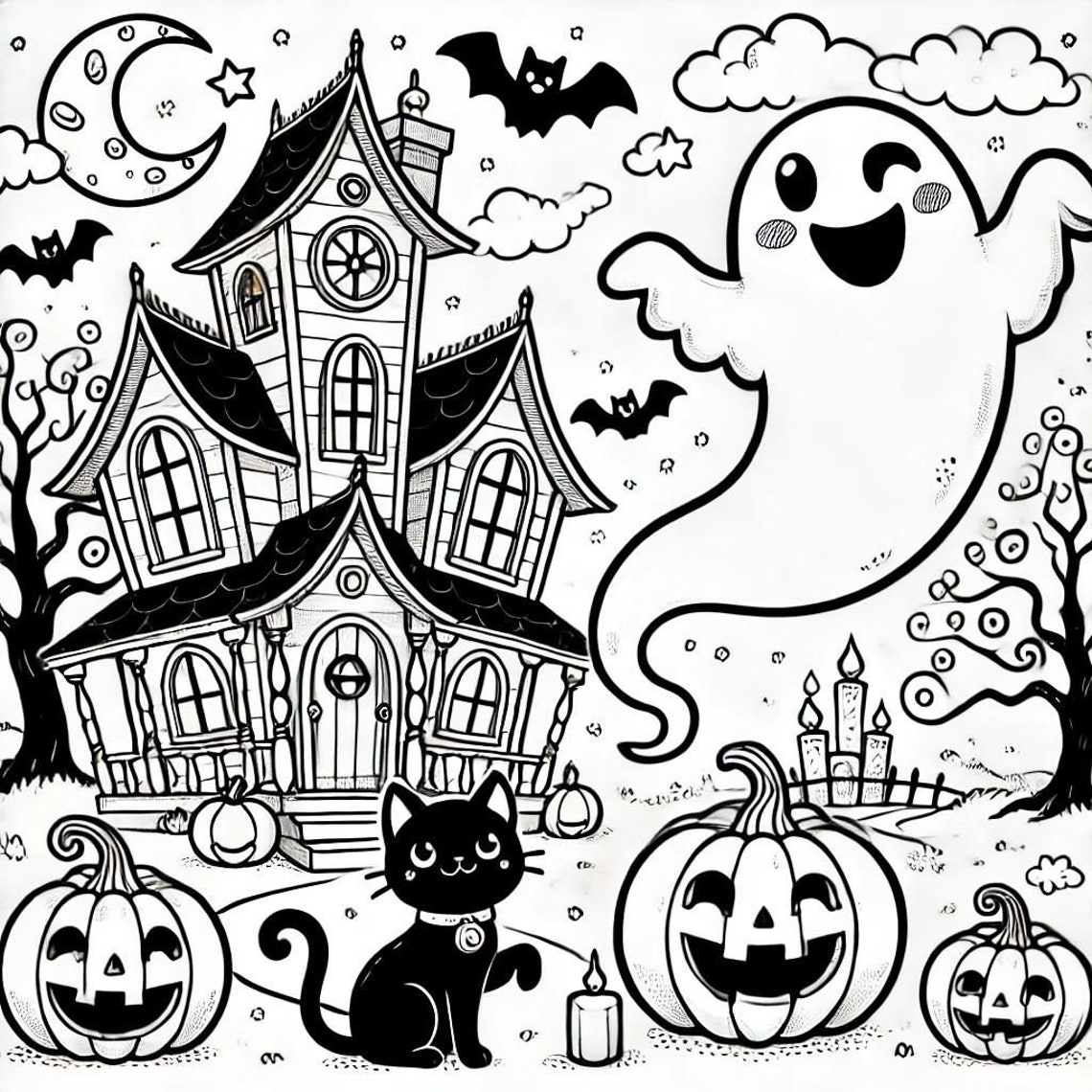 Haunted House Halloween Coloring Pages for Kids Fun and Friendly ...