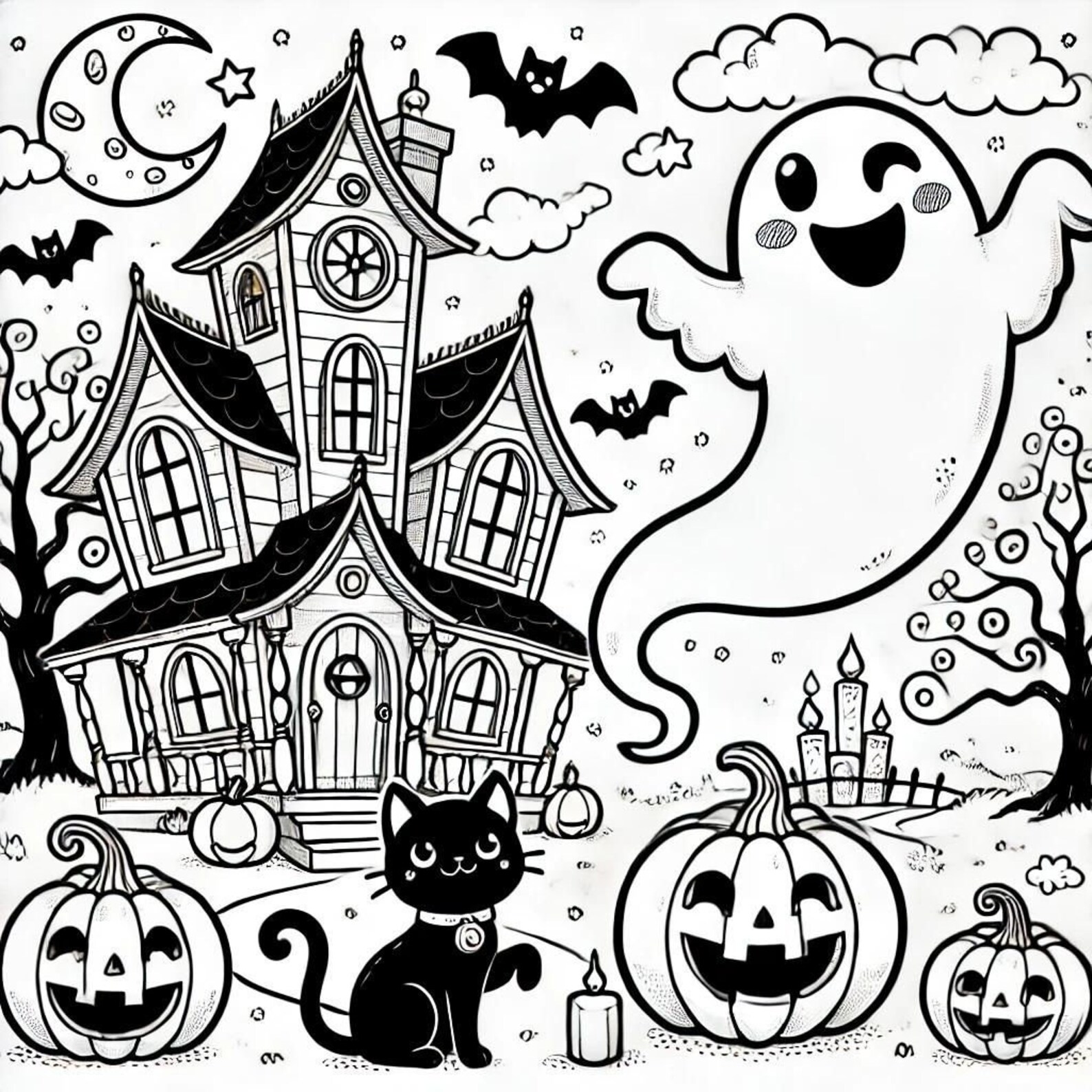 Haunted House Halloween Coloring Pages for Kids Fun and Friendly ...