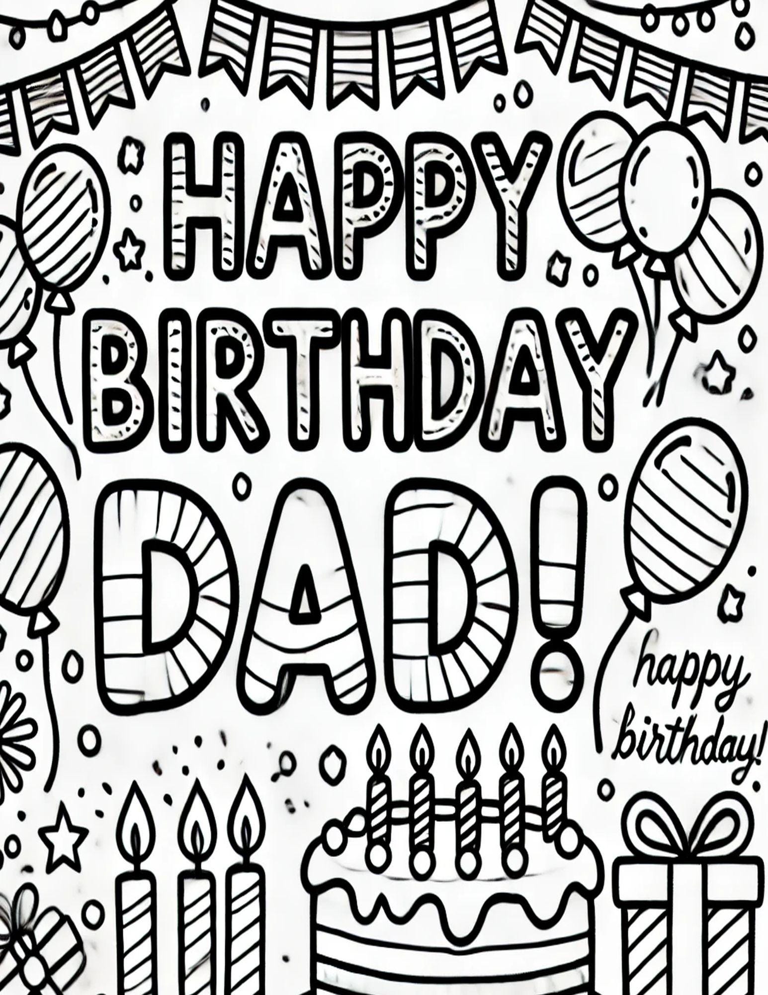 Happy Birthday Dad Coloring Page | Fun Birthday Activity for Kids and ...