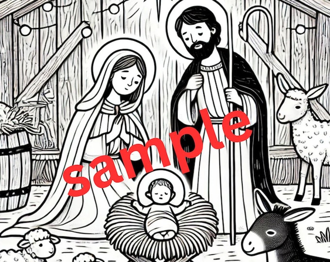 Nativity Scene Coloring Page: Holy Family Christmas (digital Download ...