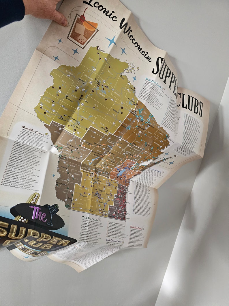 FOLDED Wisconsin Supper Club Map - Etsy