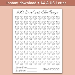 100 Envelopes Challenge Printable Tracker | Savings Tracker | Savings ...
