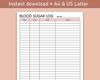 Printable Blood Sugar Log | Blood Sugar Tracker | Diabetes Tracker ...