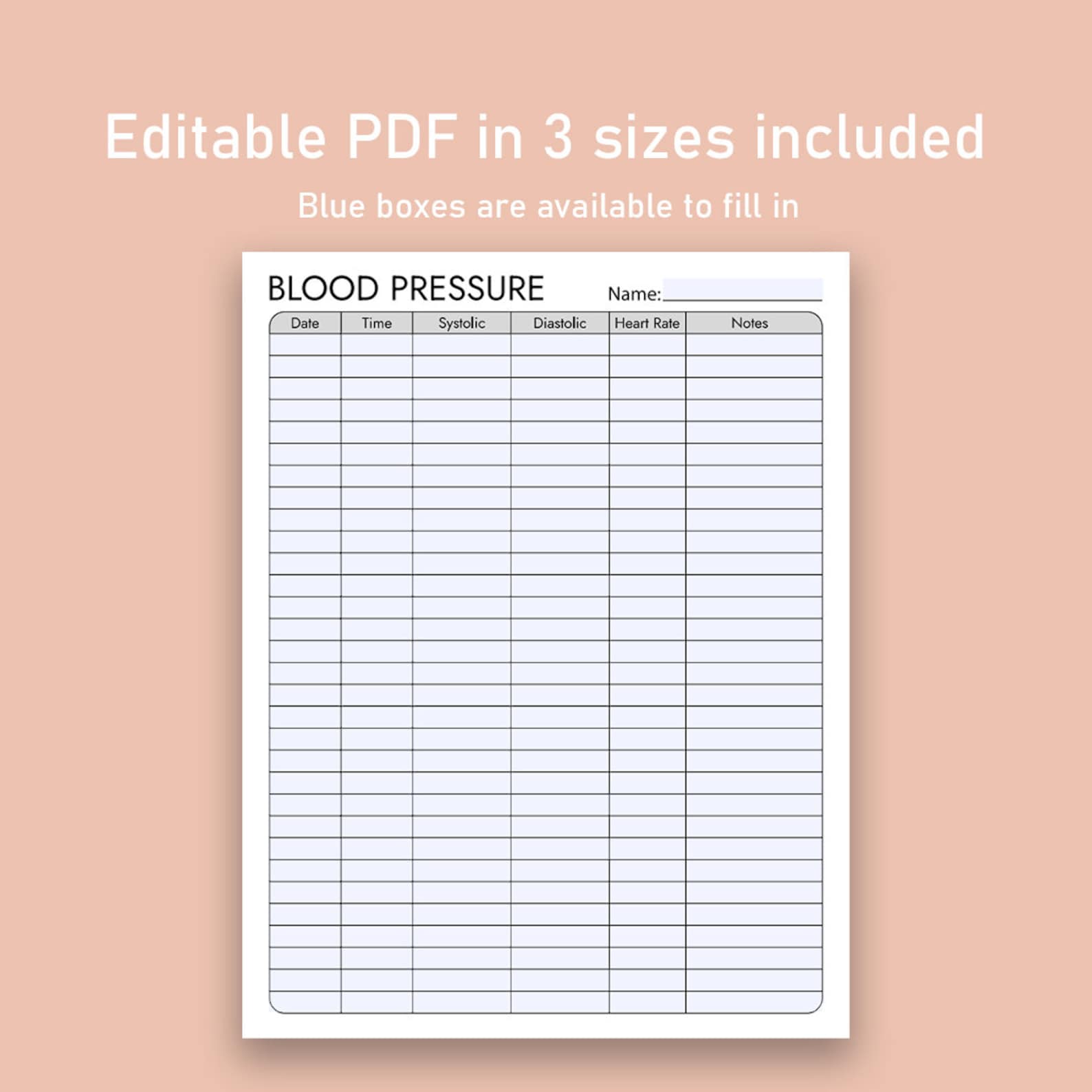 Printable Blood Pressure Log Editable Blood Pressure Tracker Medical ...