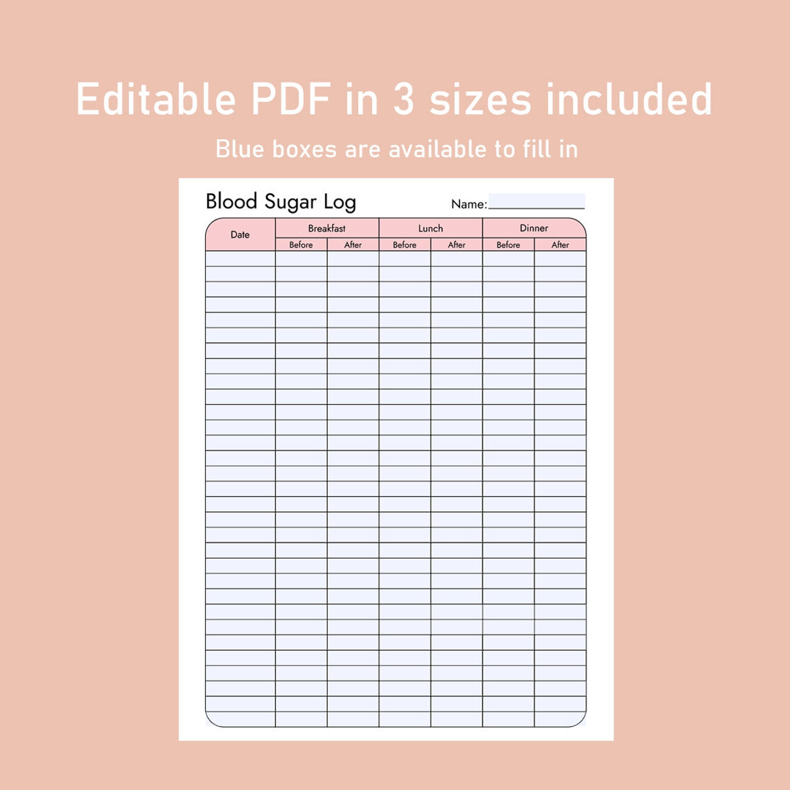 Printable Blood Sugar Log | Blood Sugar Tracker | Diabetes Tracker ...