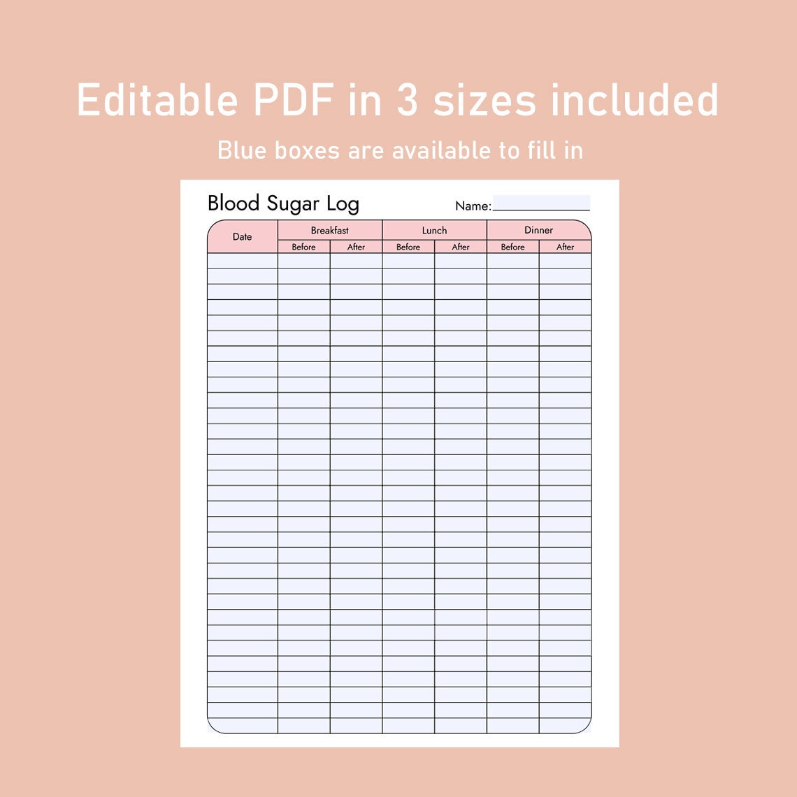 Printable Blood Sugar Log | Blood Sugar Tracker | Diabetes Tracker ...