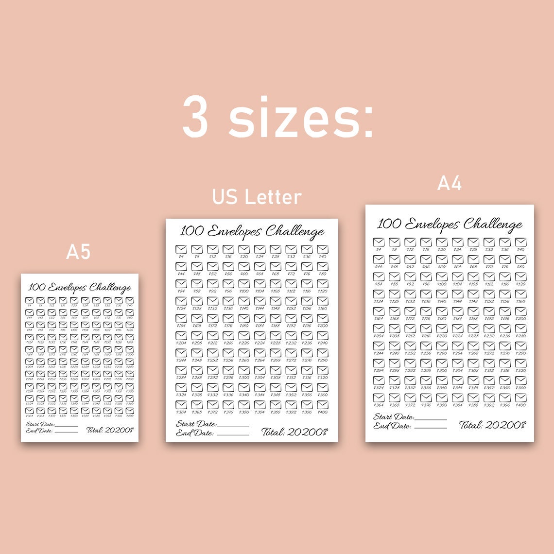 100 Envelopes Challenge 20k| Printable Tracker | Savings Tracker ...