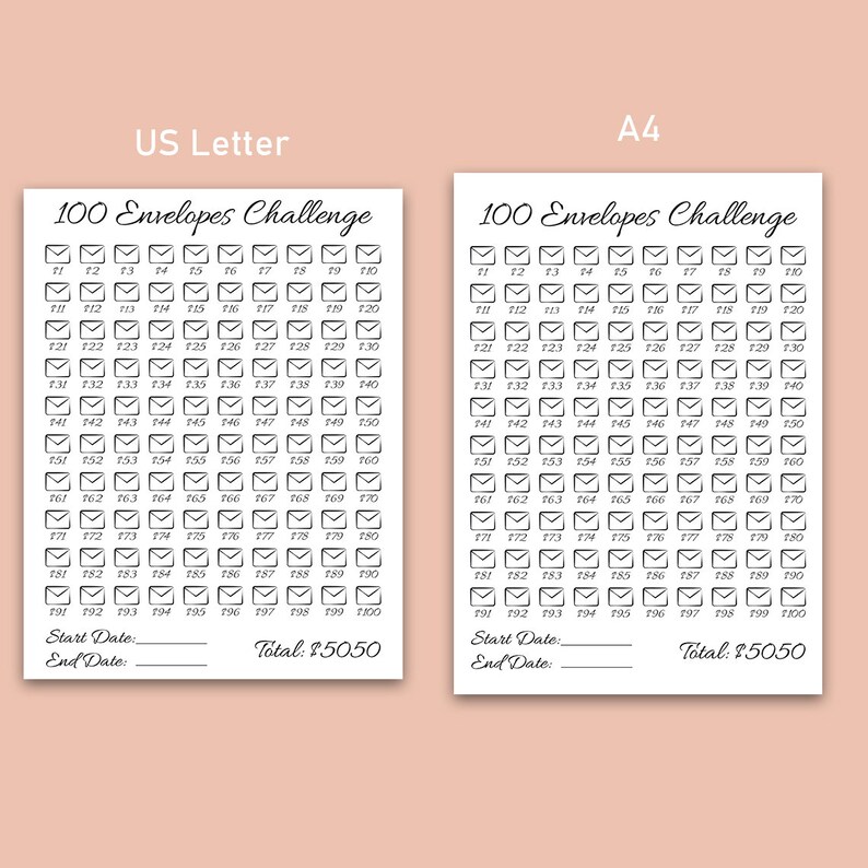 100 Envelopes Challenge Printable Tracker | Savings Tracker | Savings ...