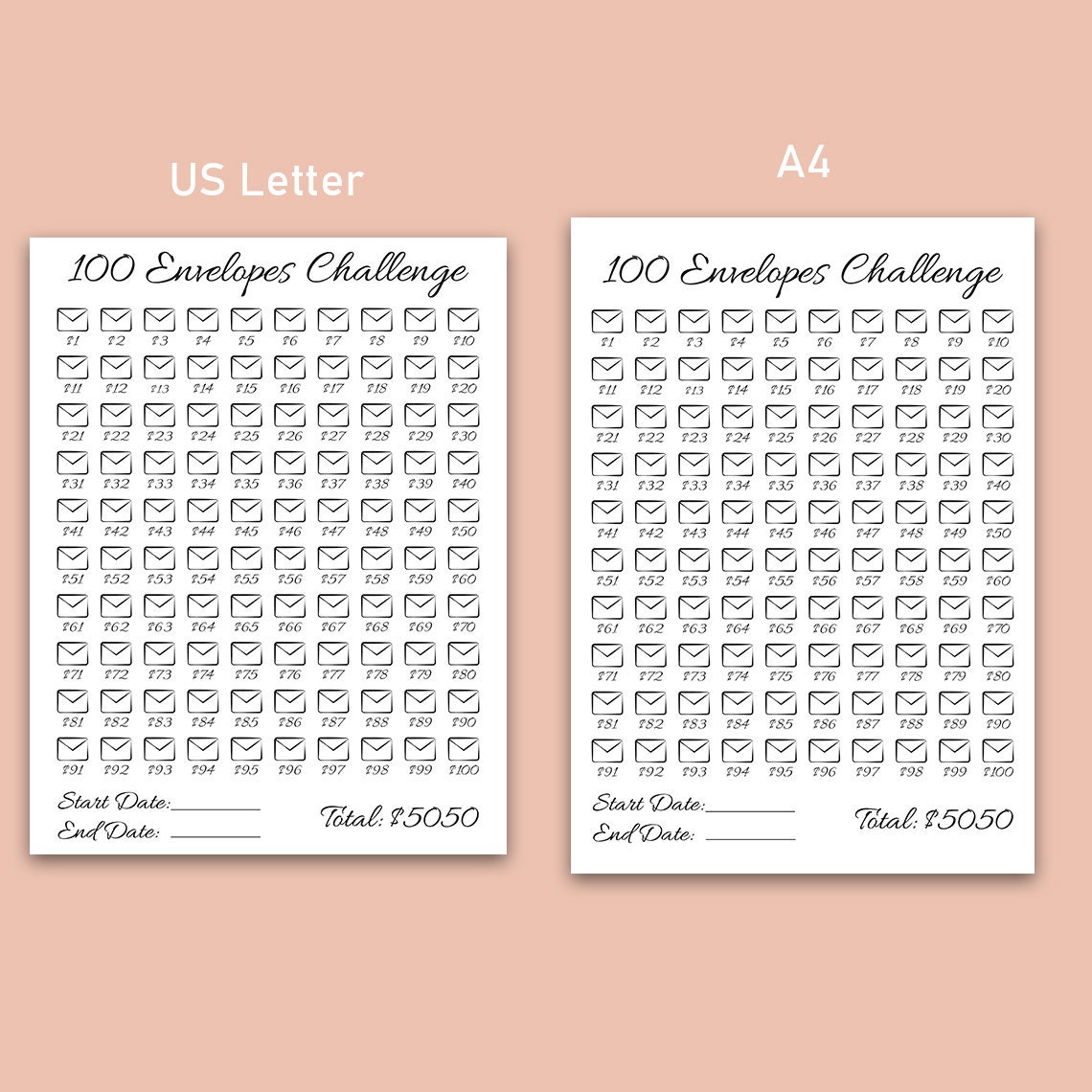 100 Envelopes Challenge Printable Tracker | Savings Tracker | Savings ...