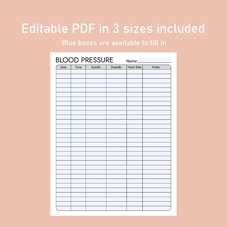 Printable Blood Pressure Log Editable Blood Pressure Tracker - Etsy