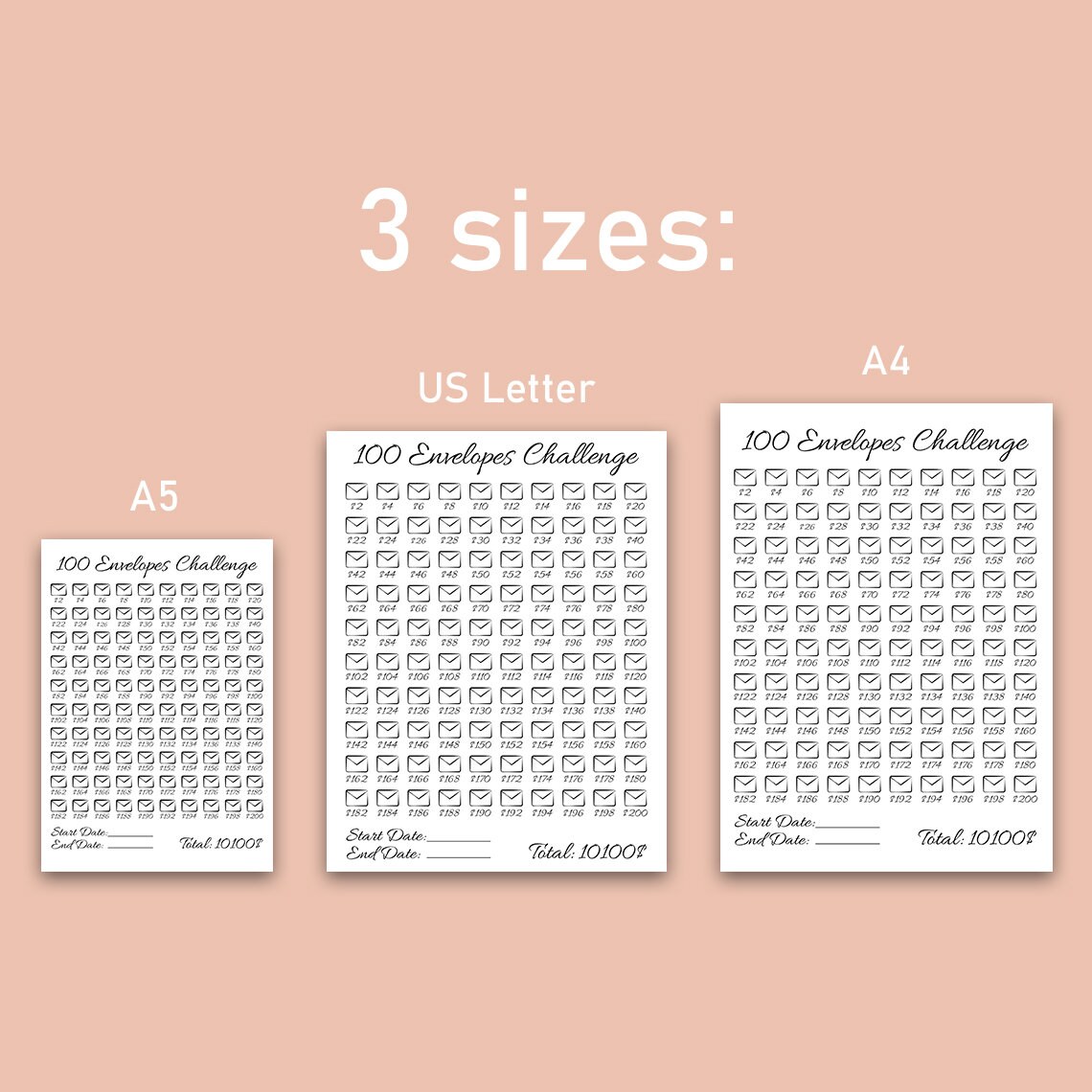 100 Envelopes Challenge 10k Printable Tracker Savings Tracker Savings ...
