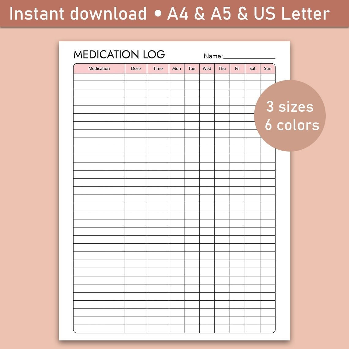Daily Medication Log Printable Medication Tracker Printable ...