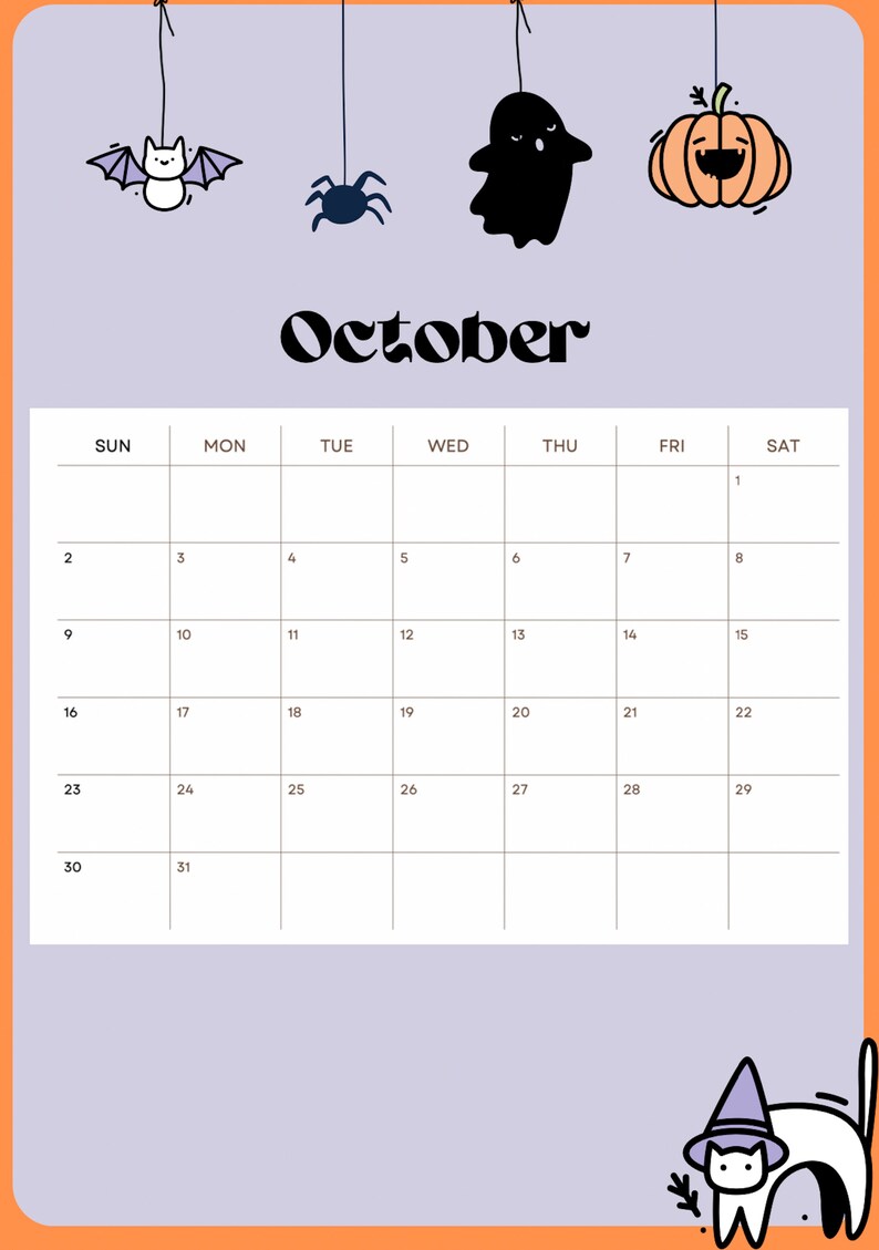 EDITABLE October 2022 Calendar, Cute Spooky Halloween 2022 Planner ...