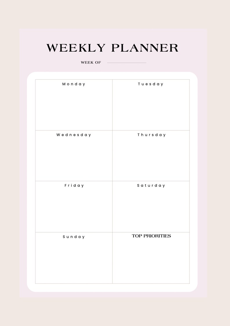 Cute Weekly Planner Printable, Cute Weekly A4 Planner Digital Template ...