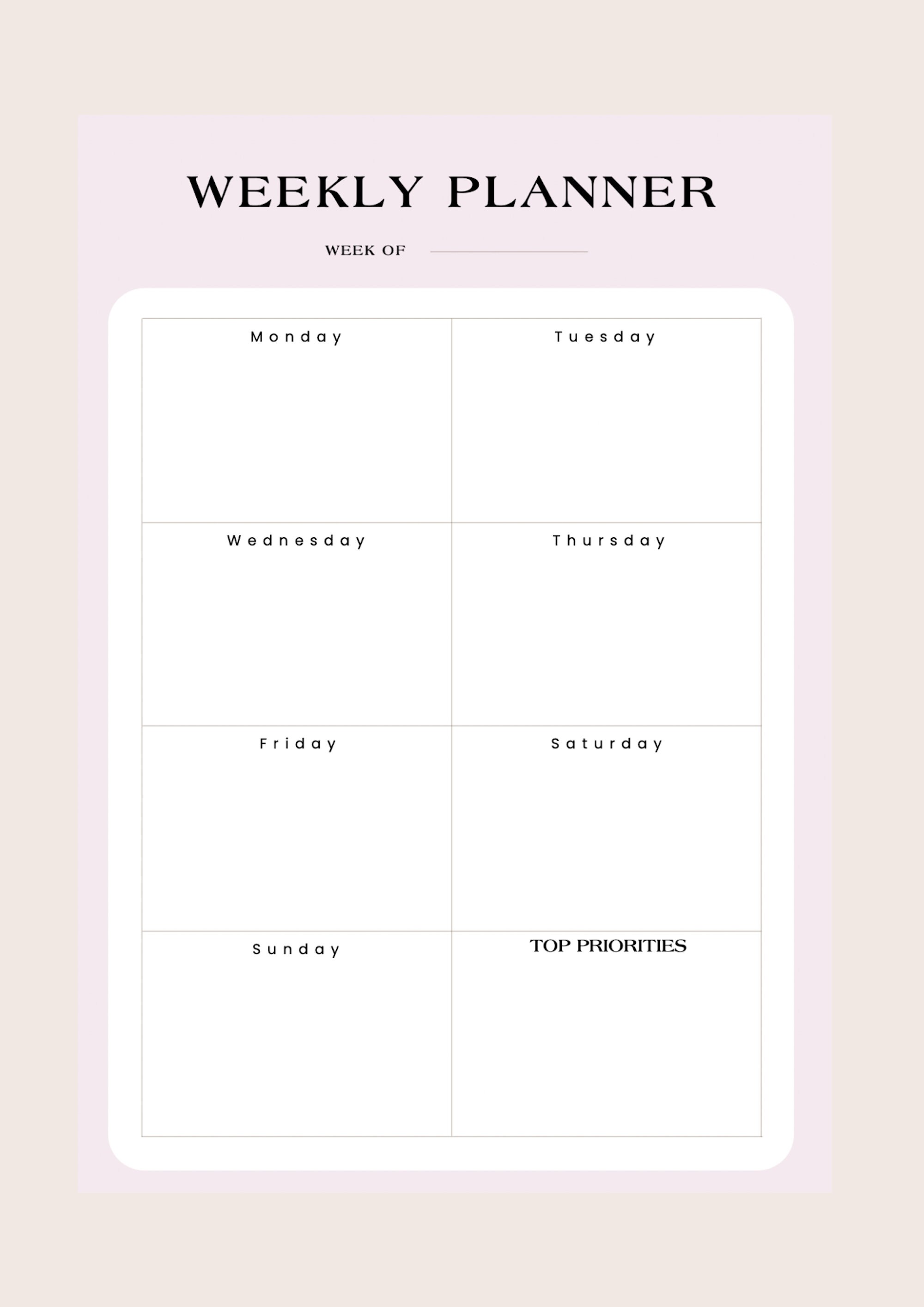 Cute Weekly Planner Printable, Cute Weekly A4 Planner Digital Template ...