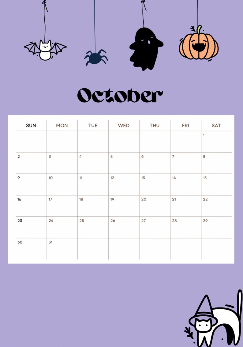 EDITABLE October 2022 Calendar, Cute Spooky Halloween 2022 Planner ...