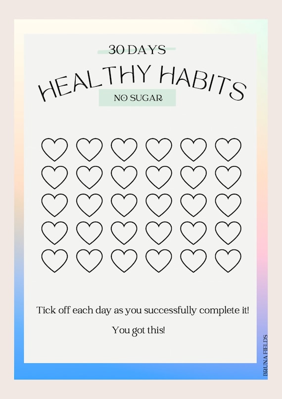 30 Day No Sugar Challenge30 Day Tracker Printable Habit - Etsy
