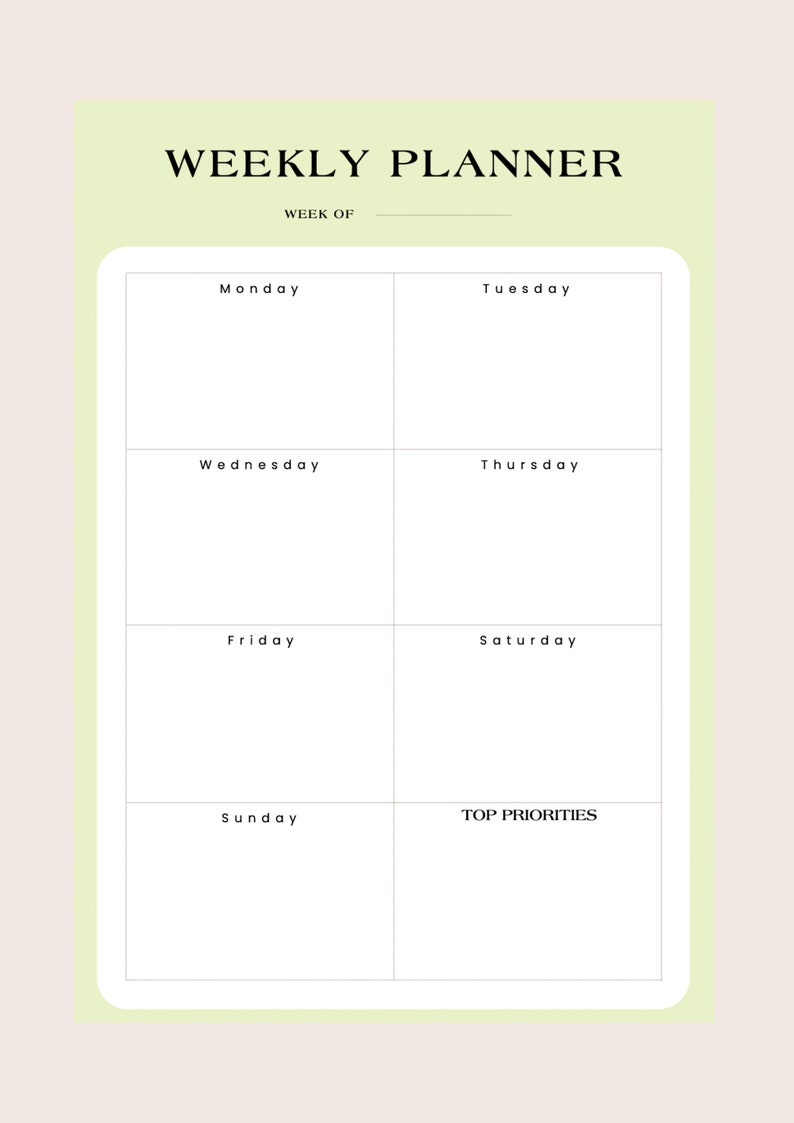 Cute Weekly Planner Printable, Cute Weekly A4 Planner Digital Template ...