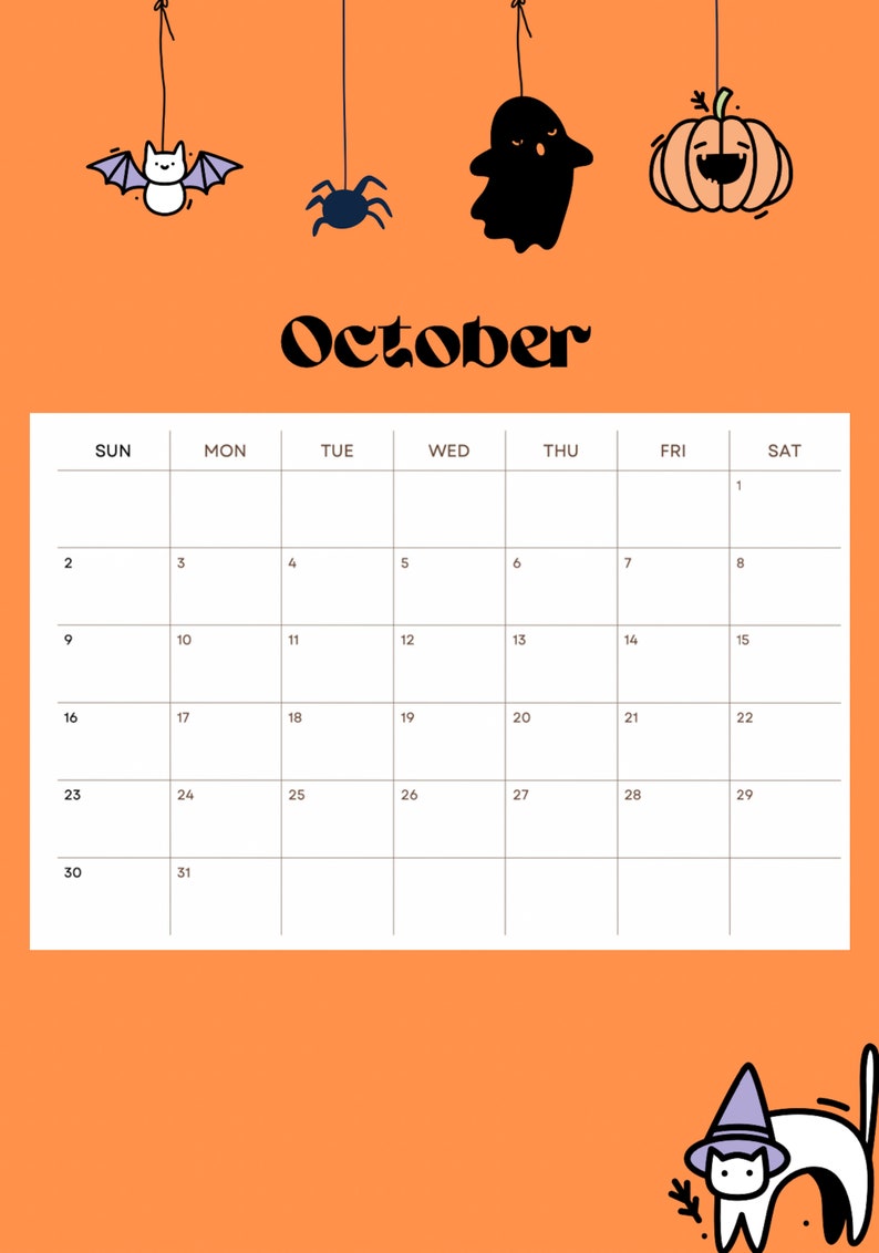 EDITABLE October 2022 Calendar, Cute Spooky Halloween 2022 Planner ...