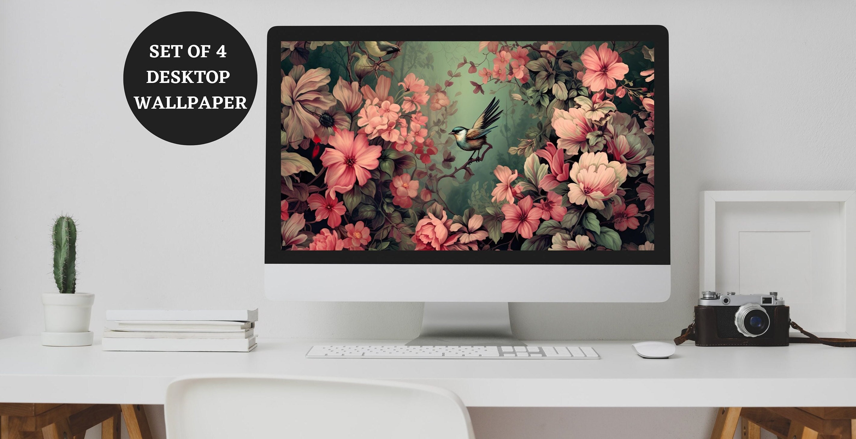 Set of 4 Floral Desktop Wallpaper / Abstract Minimalist Computer / PC ...