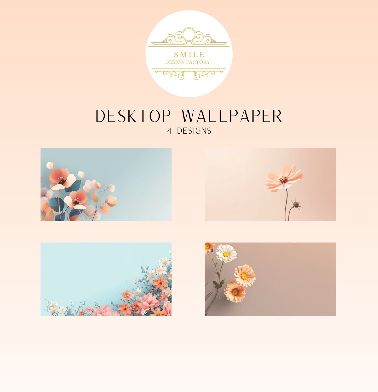 Set of 4 Floral Desktop Wallpaper / Abstract Minimalist Computer / PC ...