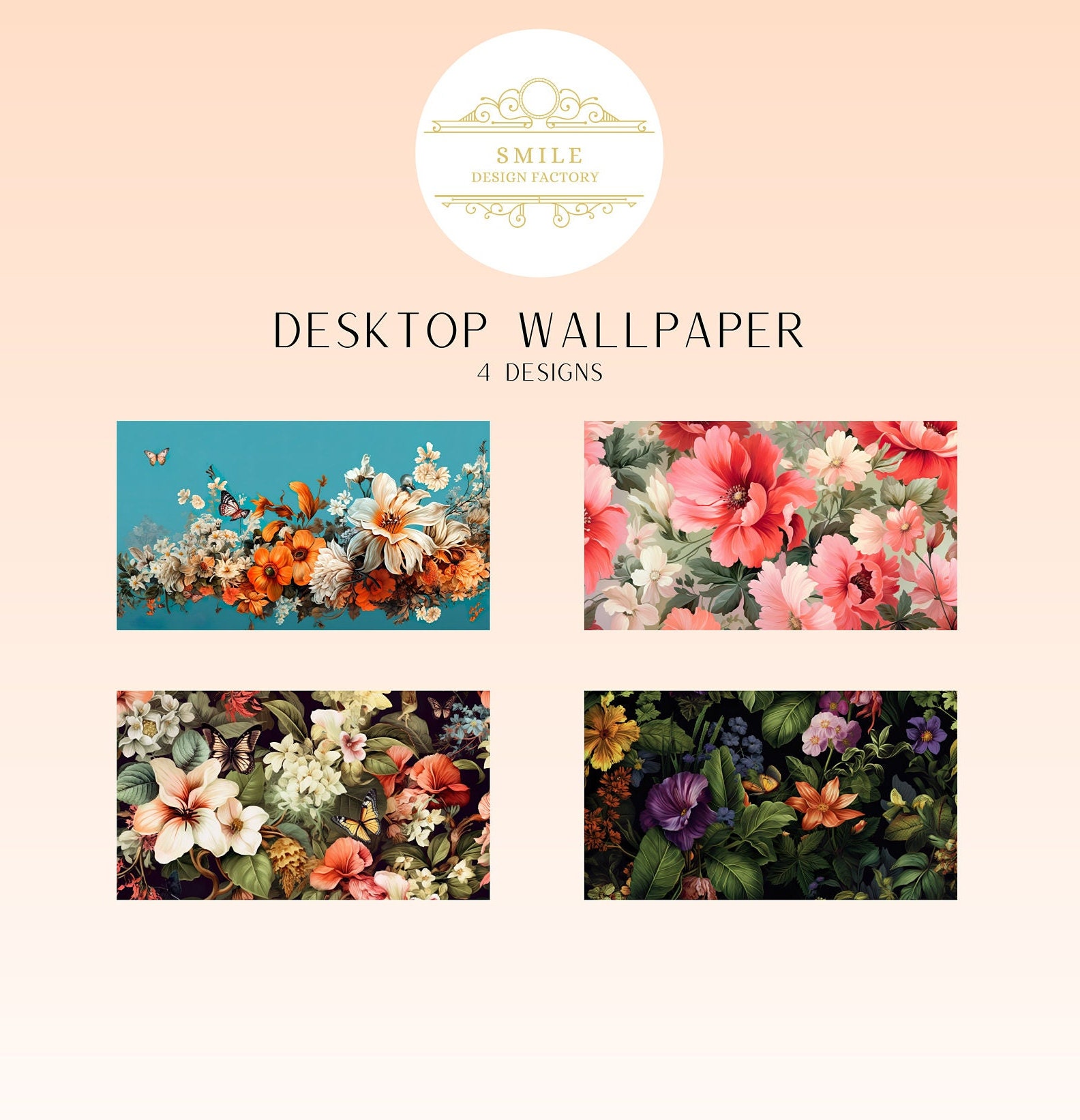 Set of 4 Floral Desktop Wallpaper / Abstract Minimalist Computer / PC ...