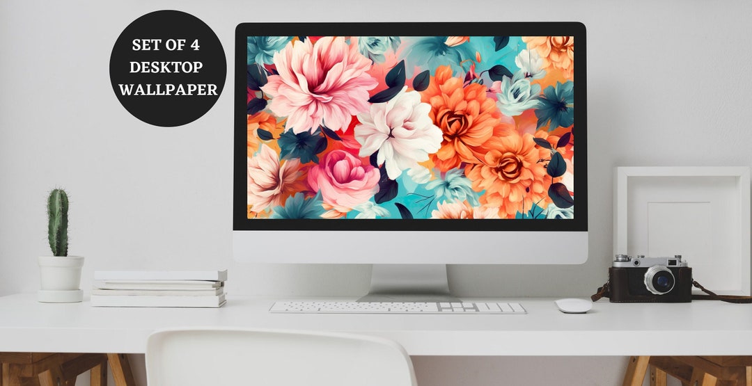 Set of 4 Floral Desktop Wallpaper / Abstract Minimalist Computer / PC ...