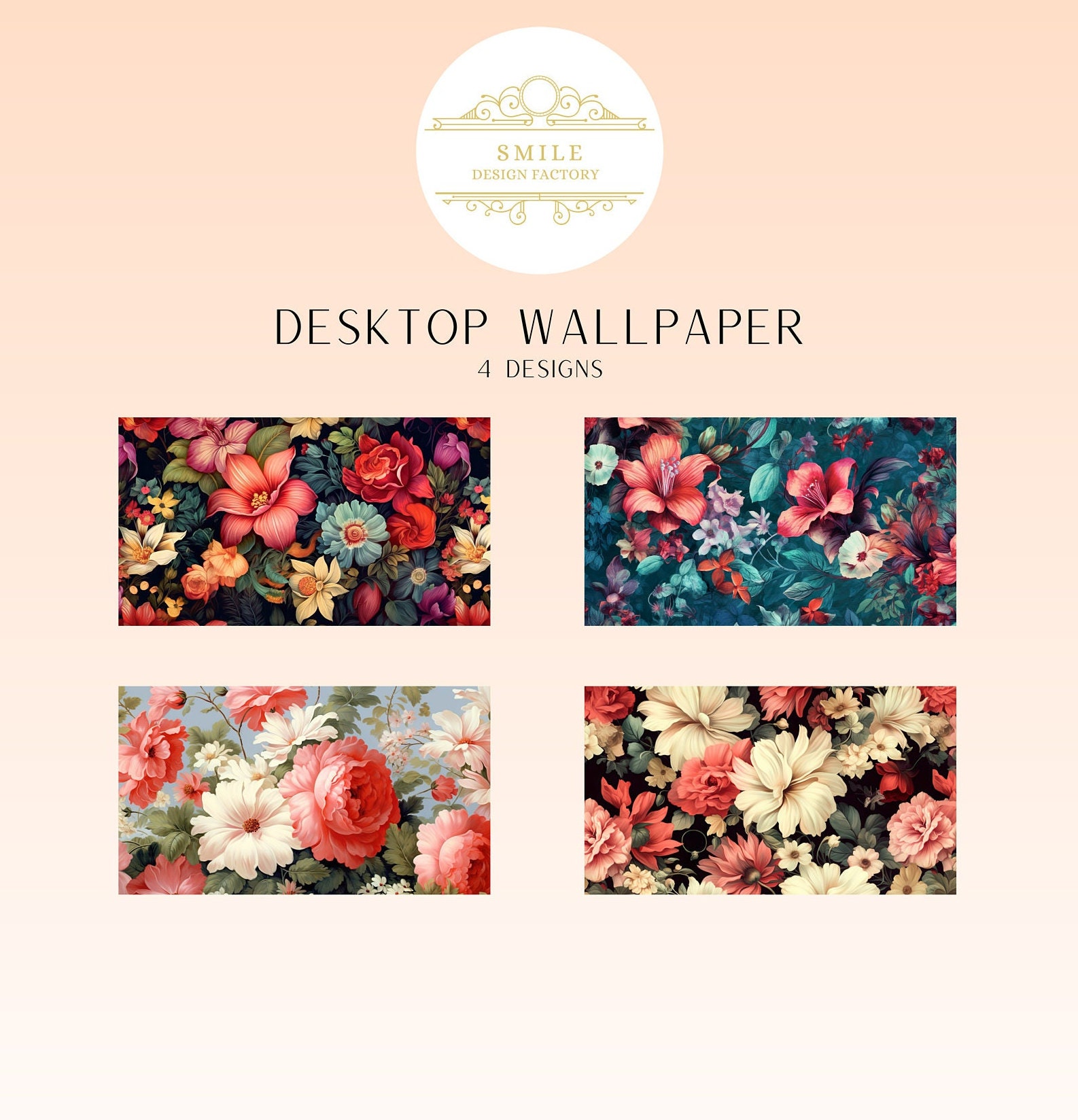 Set of 4 Floral Desktop Wallpaper / Abstract Minimalist - Etsy