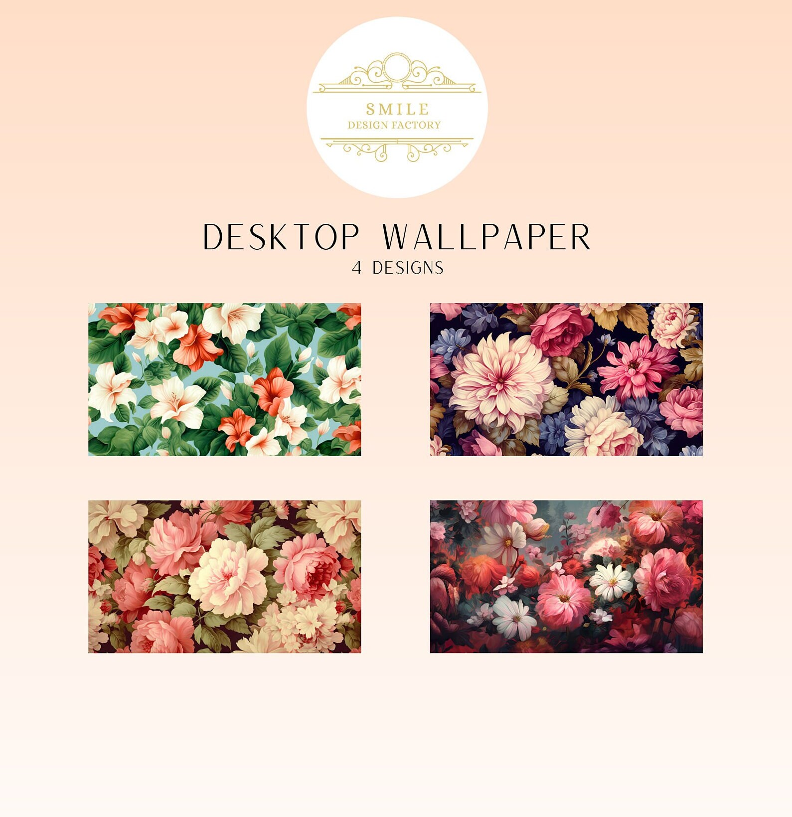 Set of 4 Floral Desktop Wallpaper / Abstract Minimalist Computer / PC ...